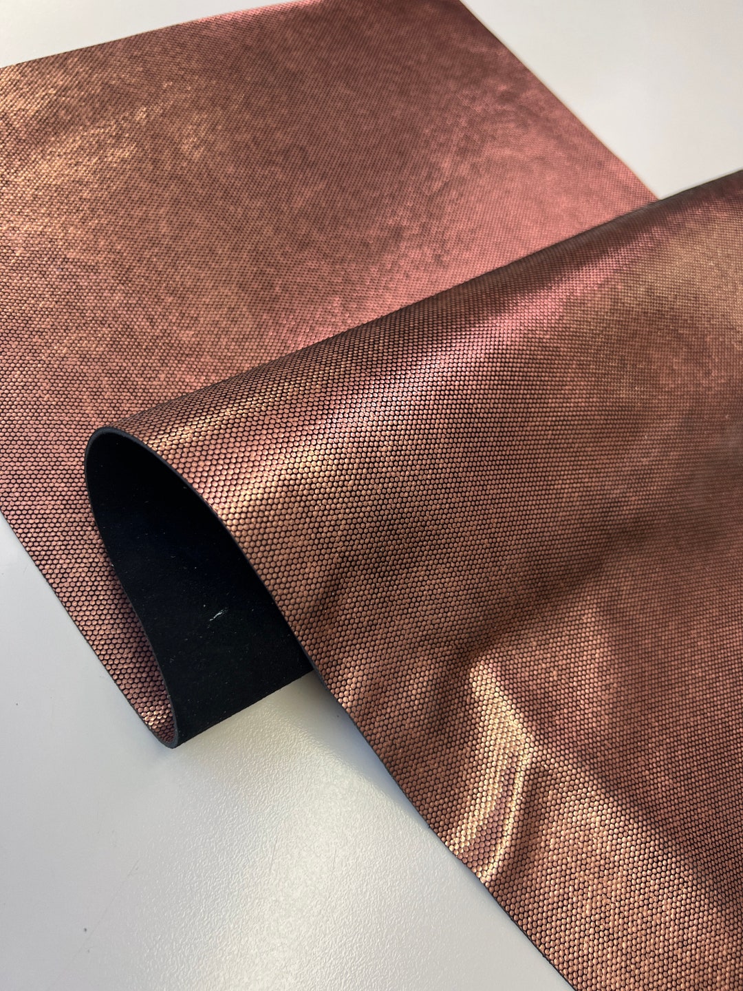 Copper LEATHER 12"x24" Rose Gold Metallic Dot’s Print on Black Calfskin ...