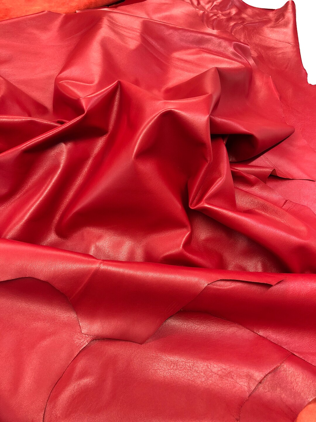 LEATHER Bright RED, LAMBSKIN, Genuine Leather, Nappa Leather, Supple ...