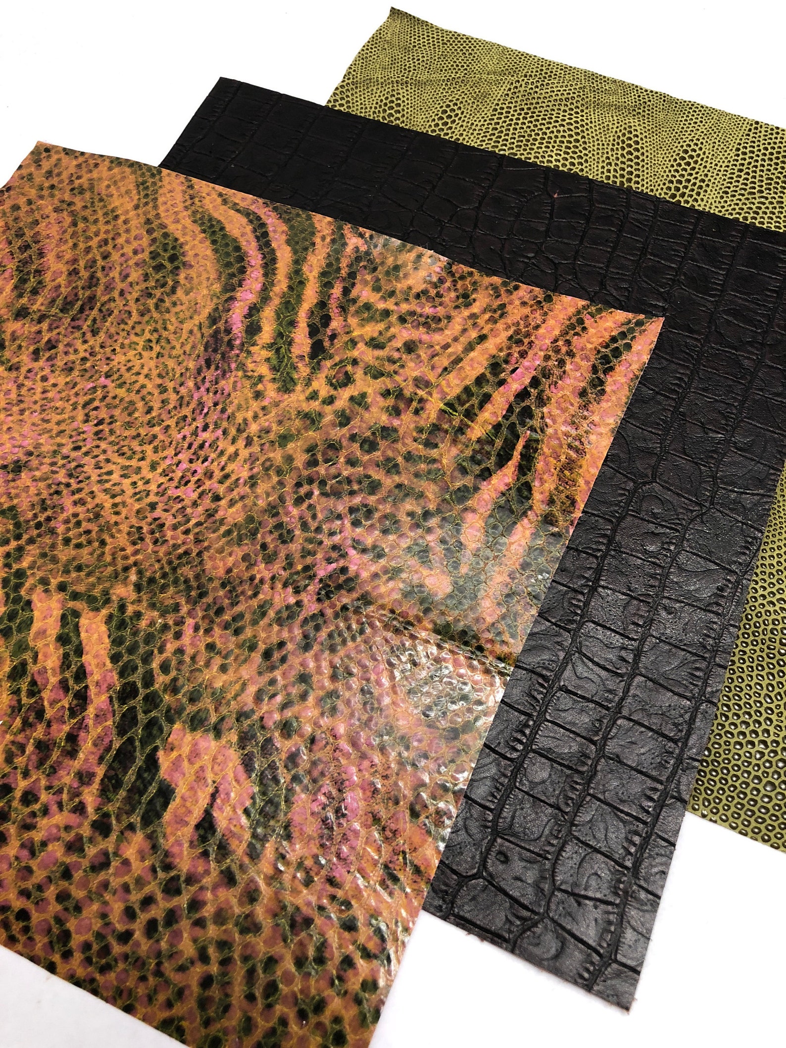 LEATHER ANIMAL PRINT 8x8 Set of 3 leather sheets tiger | Etsy