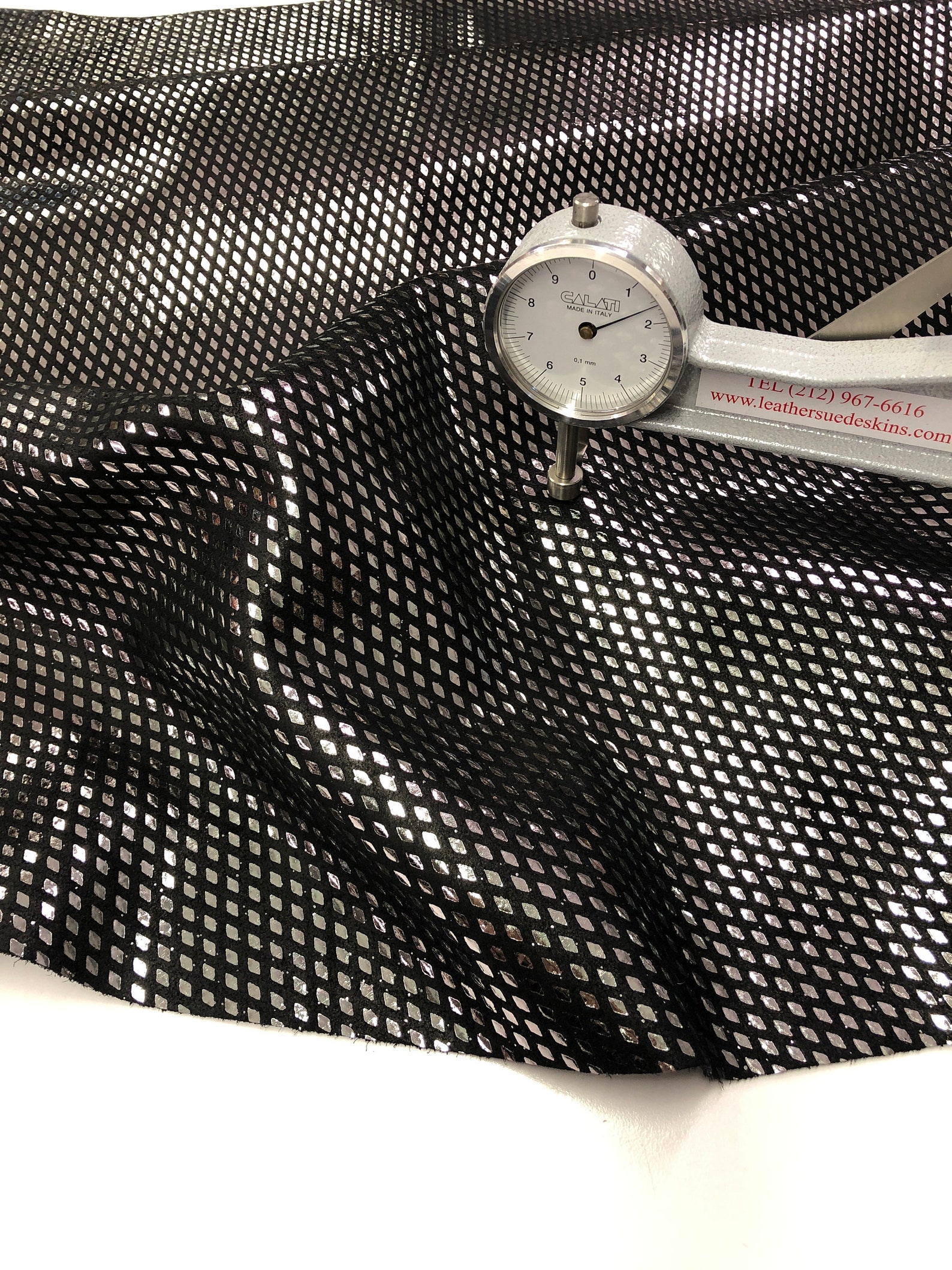 LEATHER SHINY METALLIC Silver Black Calfskin Suede/metallic Leather ...