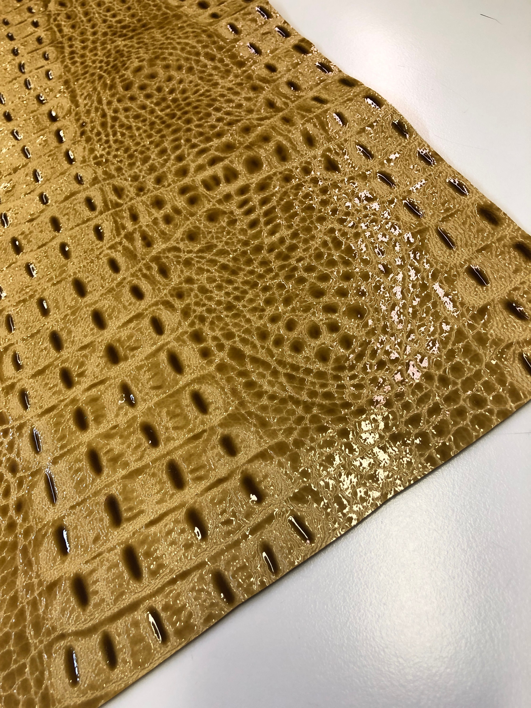 LEATHER PATENT CROCODILE, Natural Tan Real Genuine Lambskin Leather ...