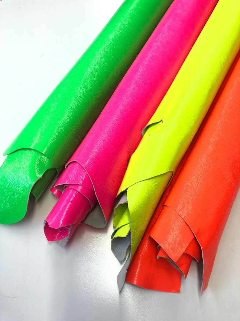 LEATHER 7"x7" Neon Green Pink Orange Yellow LEATHER, Leather Sheet, Leather Skins/lambskin ...