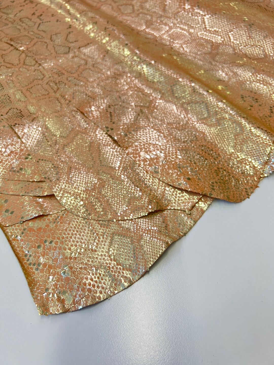 Leather Gold Peach Suede Python Snakeskin Print, Thickness 0.8-0.9mm/2. ...