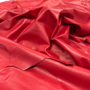 LEATHER Bright RED, LAMBSKIN, Genuine Leather, Nappa Leather, Supple ...