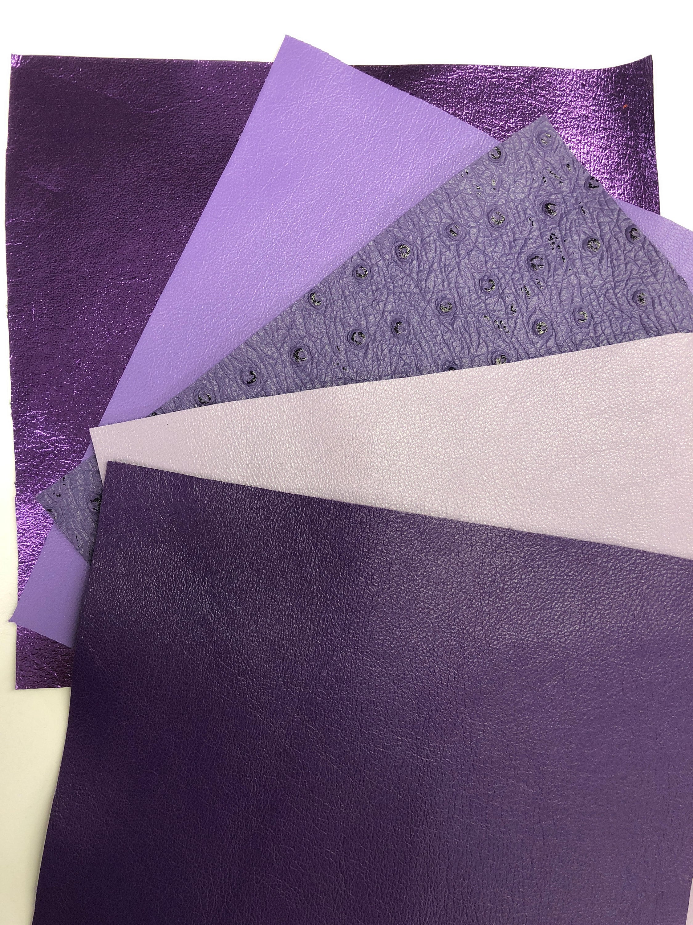 LEATHER PURPLE SET of 5 Pieces Lilac, Lavender, Purple Embossed Ostrich ...
