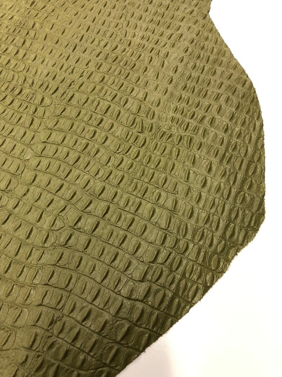 CROCODILE Cowhide LEATHER Olive Green Embossed Horn Back | Etsy