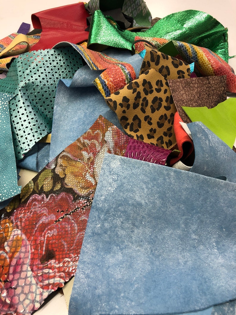 LEATHER SCRAPS, Leather Remnants of Printed and Embossed Leathers, Sold ...