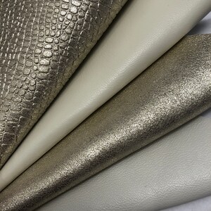 LEATHER SHIMMERING Platinum GOLD, Cream Off-white, Genuine Leather Set ...