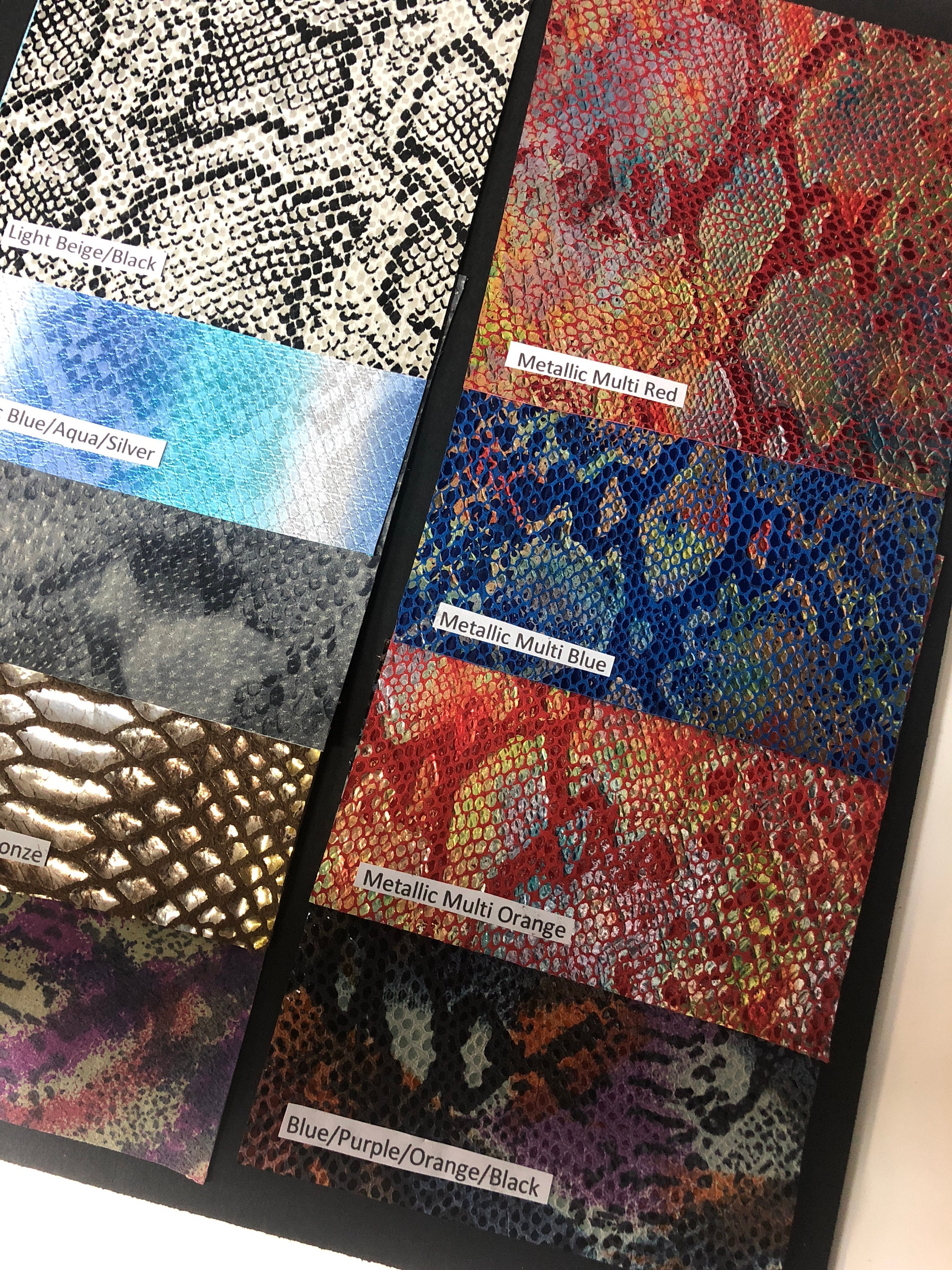 LEATHER PYTHON PRINT Genuine Leather Multi Metallic in Red, Blue ...