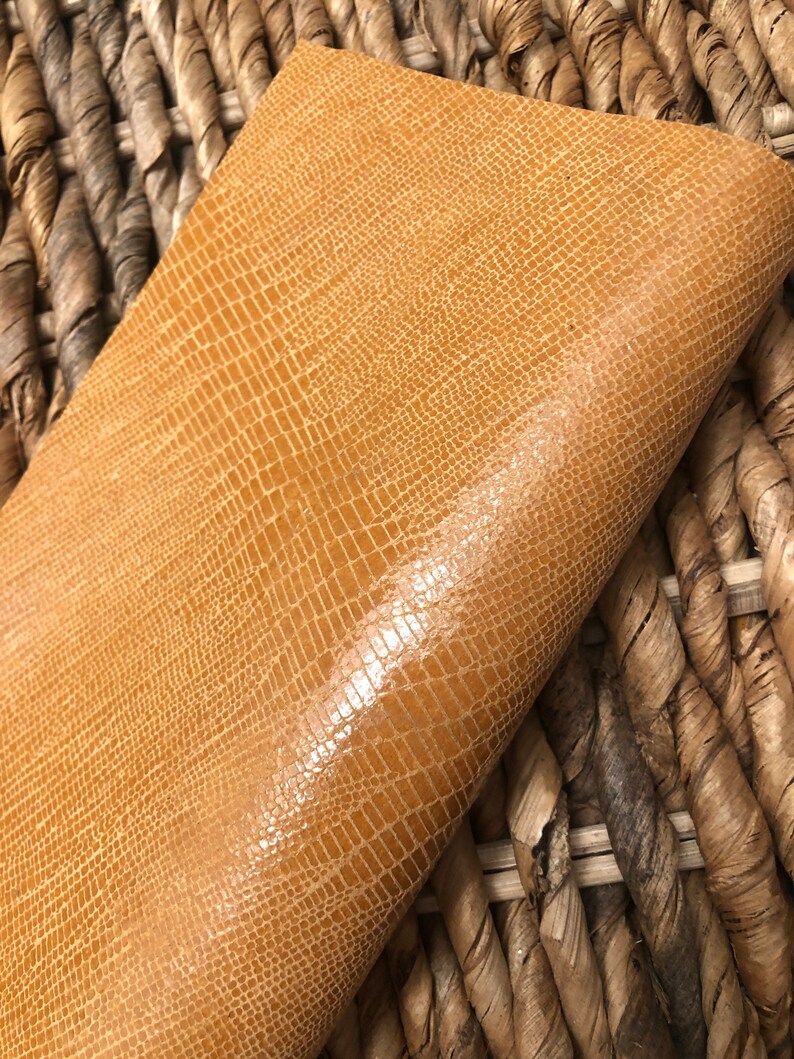 LEATHER Honey LIZARD 8x8 Shiny Scale Lizard Print Thickness | Etsy