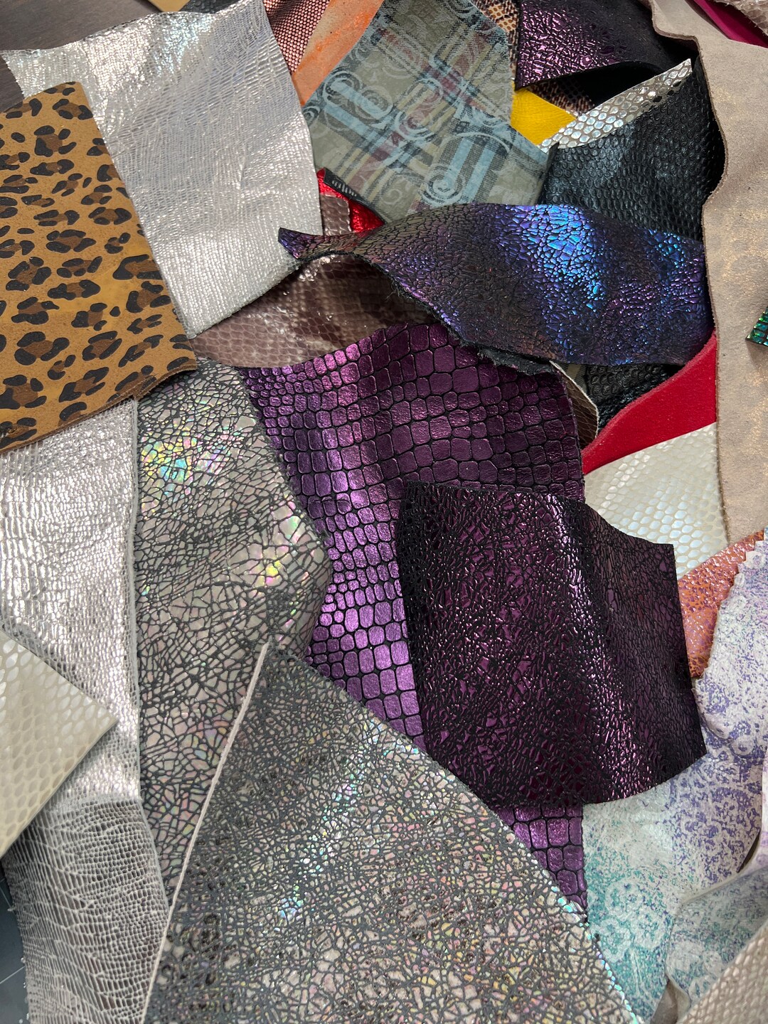 LEATHER SCRAPS, Leather Remnants, an Assortment of Patterns and Plain ...