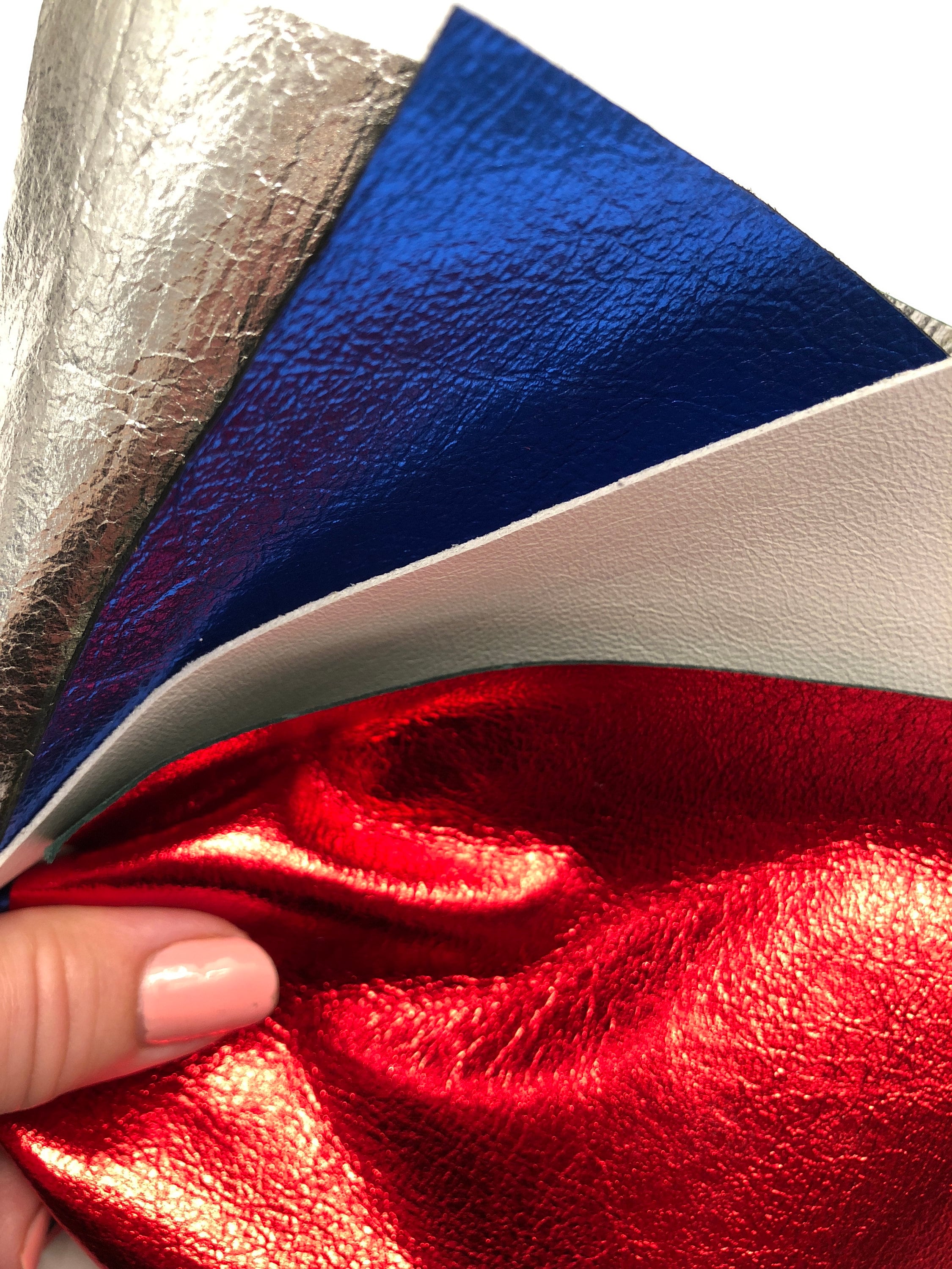 RED SILVER BLUE Metallic With White Leather, Crafting Lightweight 0.6mm ...