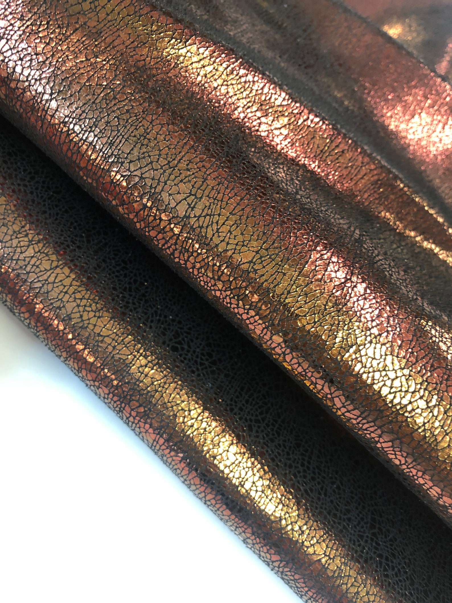 METALLIC GENUINE LEATHER/Calfskin Suede Crackled Shiny | Etsy