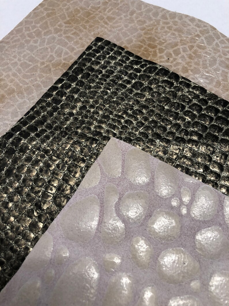 LEATHER Neutrals Set of 3,size 8”x8”, COBBLESTONE PRINT Suede, Tonal ...