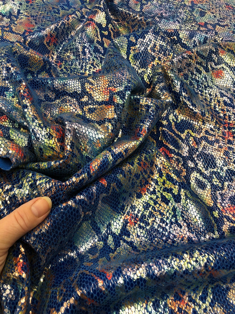 PYTHON PRINT GENUINE Leather Multi Metallic in Red Blue | Etsy