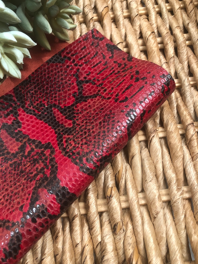 LEATHER 8x8 Fire Red Black Python Snakeskin Lambskin | Etsy