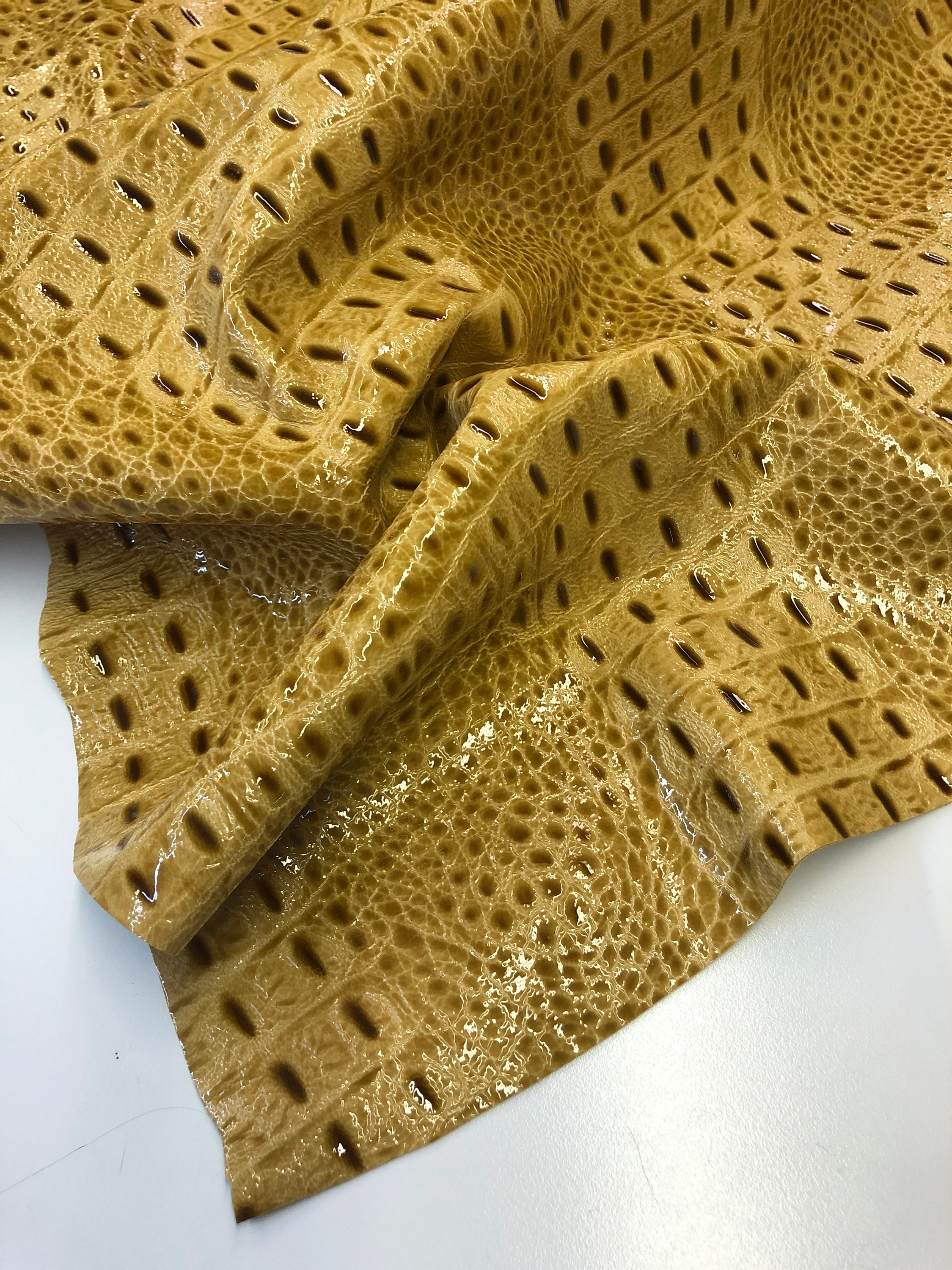 LEATHER PATENT CROCODILE, Natural Tan Real Genuine Lambskin Leather ...