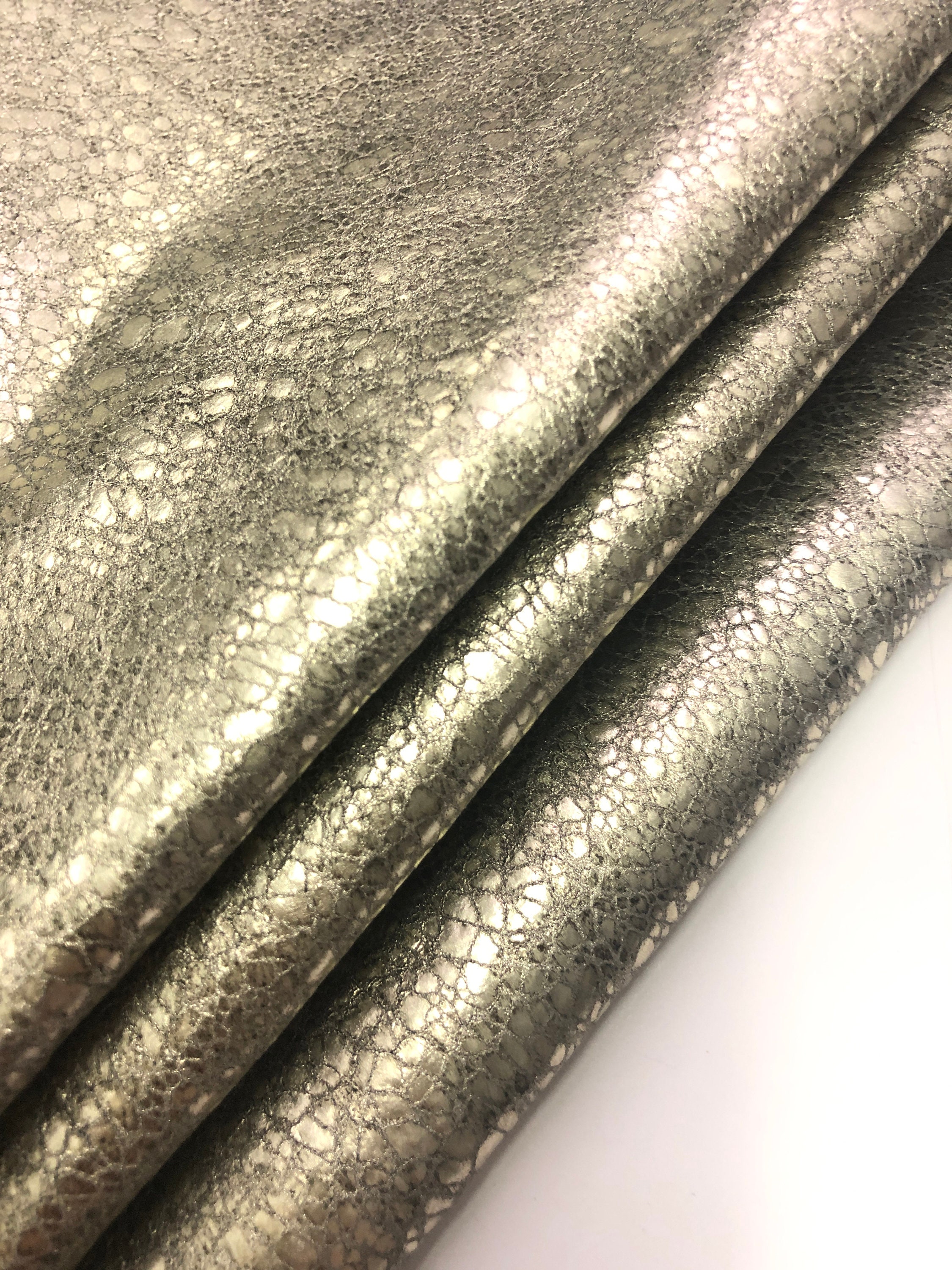 Crackled Antique Gold LEATHER GENUINE SUEDE/ Pale Gold Pigskin Genuine ...