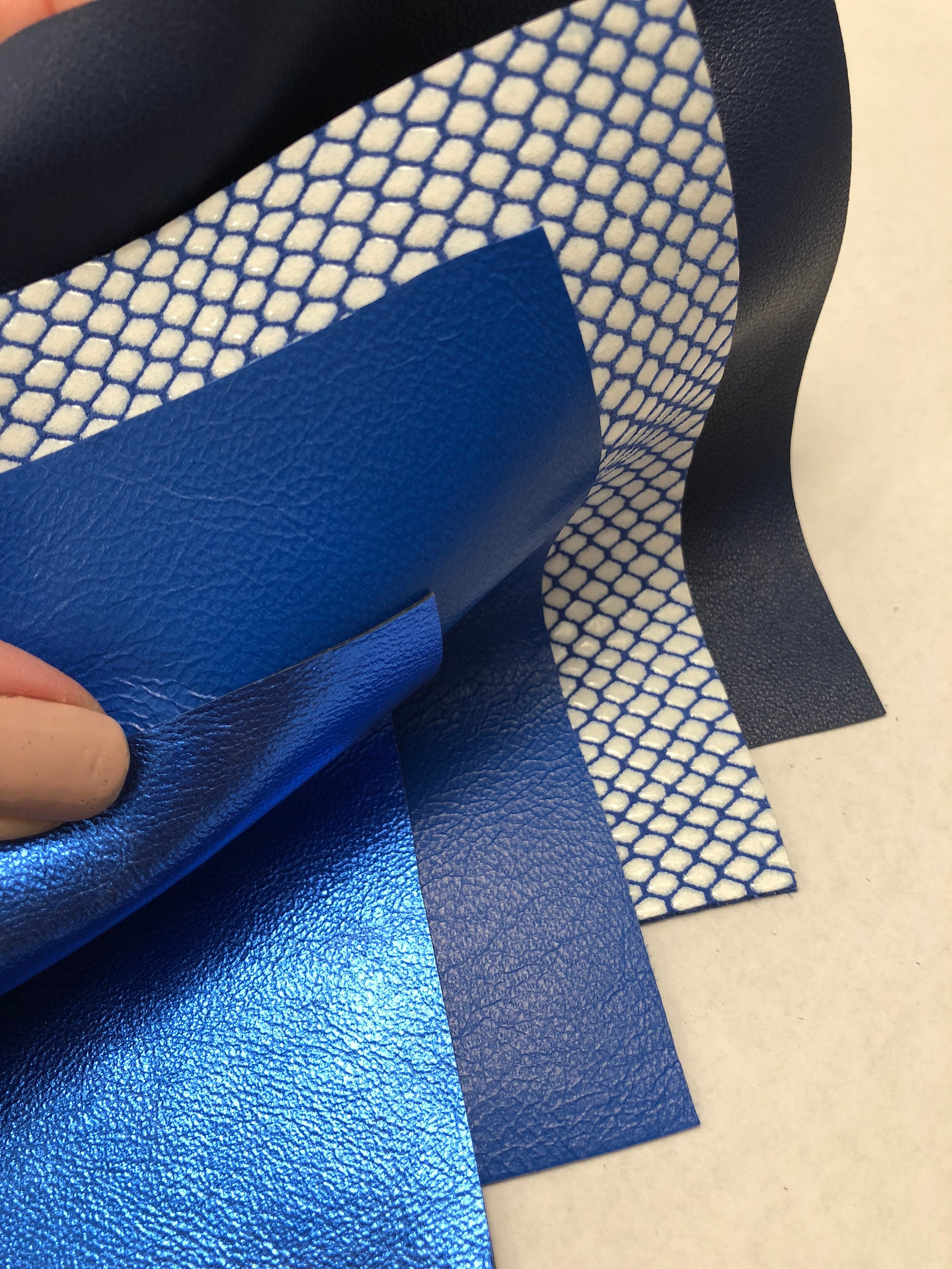 LEATHER BLUE Genuine Leather SHEETS Set, of 4 Pieces, Metallic Blue ...