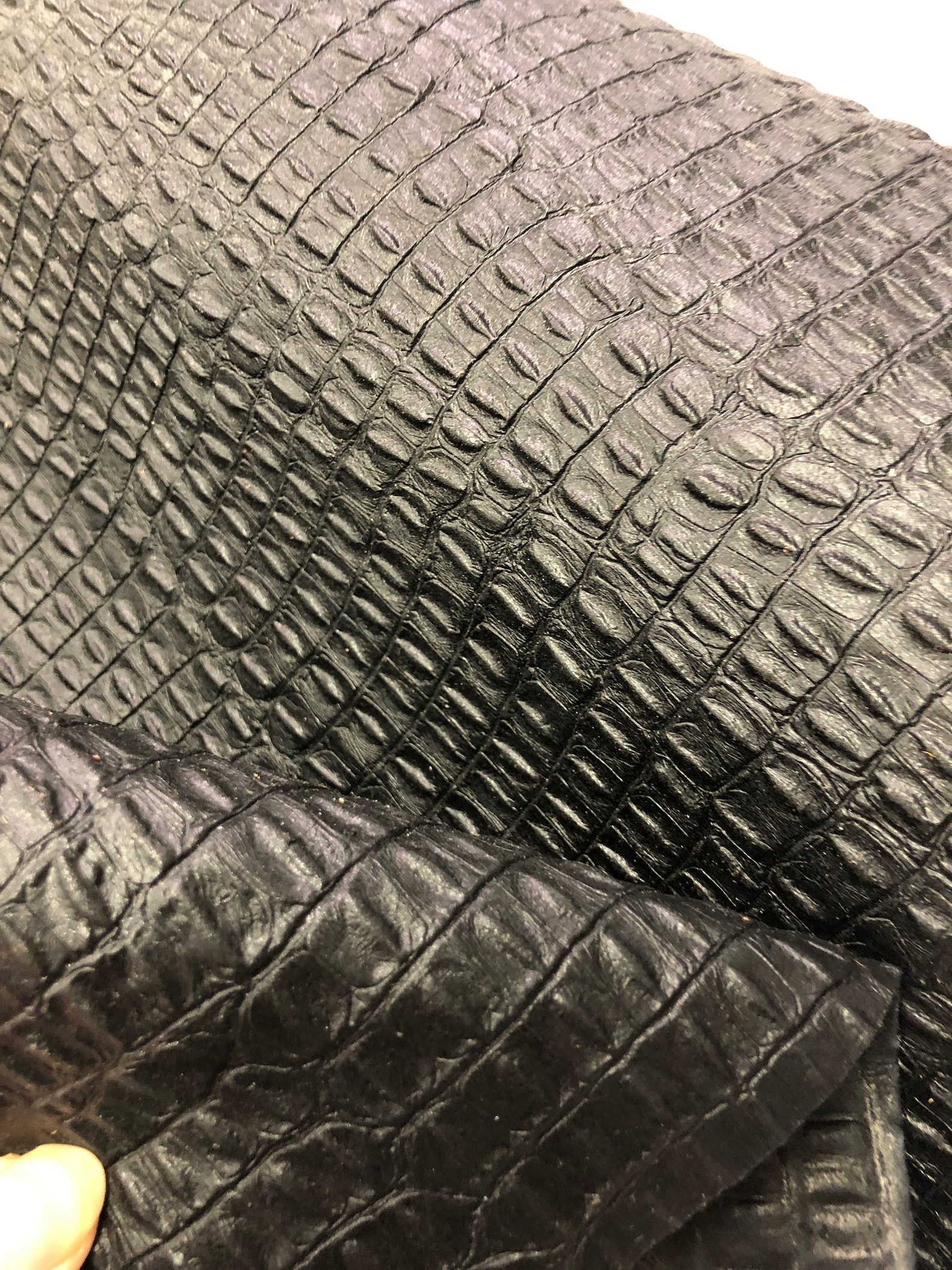 CROCODILE LEATHER Cowhide LEATHER Black Embossed Hornback Croc, Choose ...