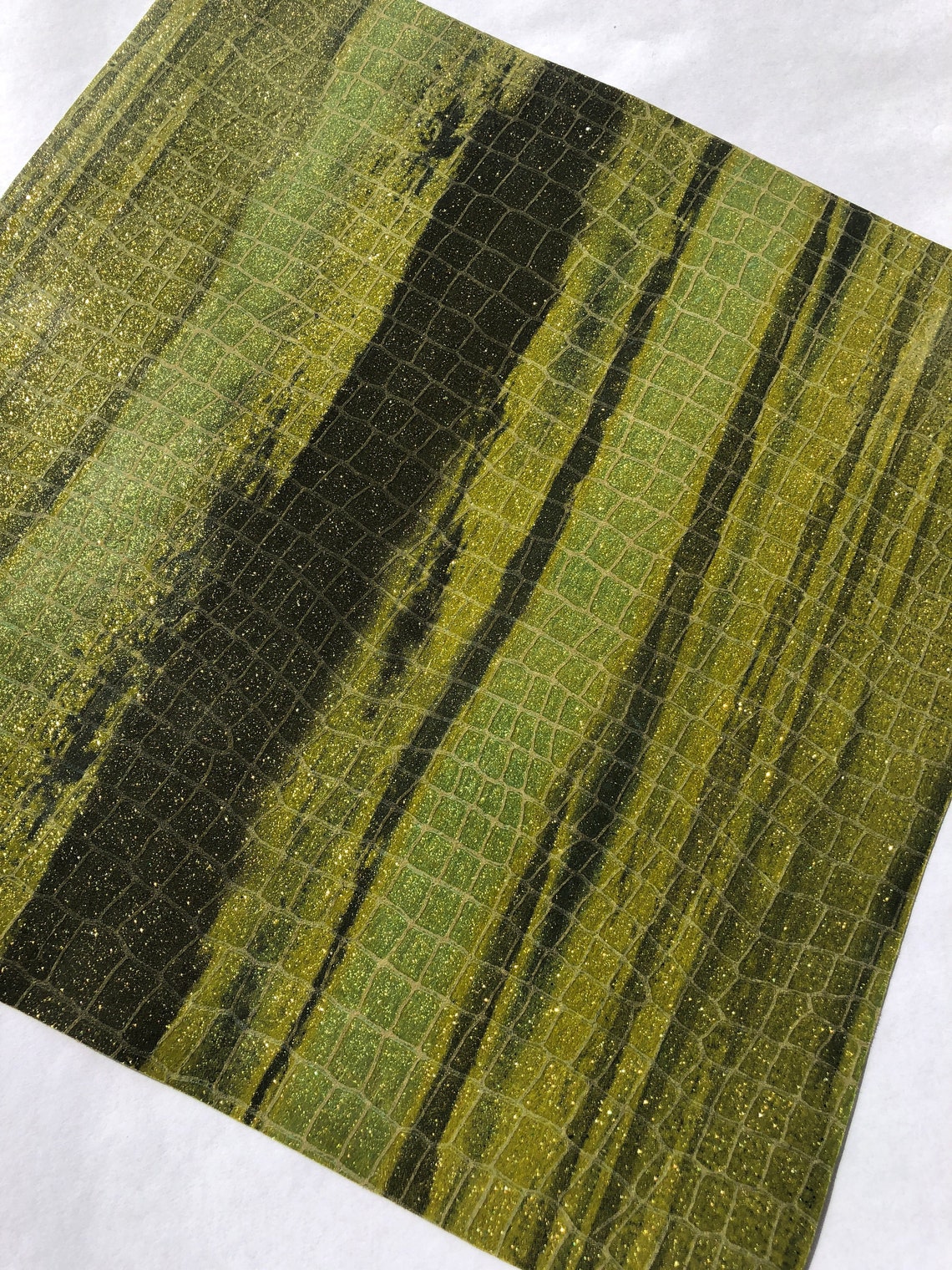 LEATHER 10x10 Glitter Shiny OLIVE GREEN Tones Modern | Etsy