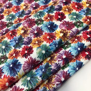 LEATHER Poppy FLOWER Red, Orange, Light Blue, Dark Blue Printed White ...