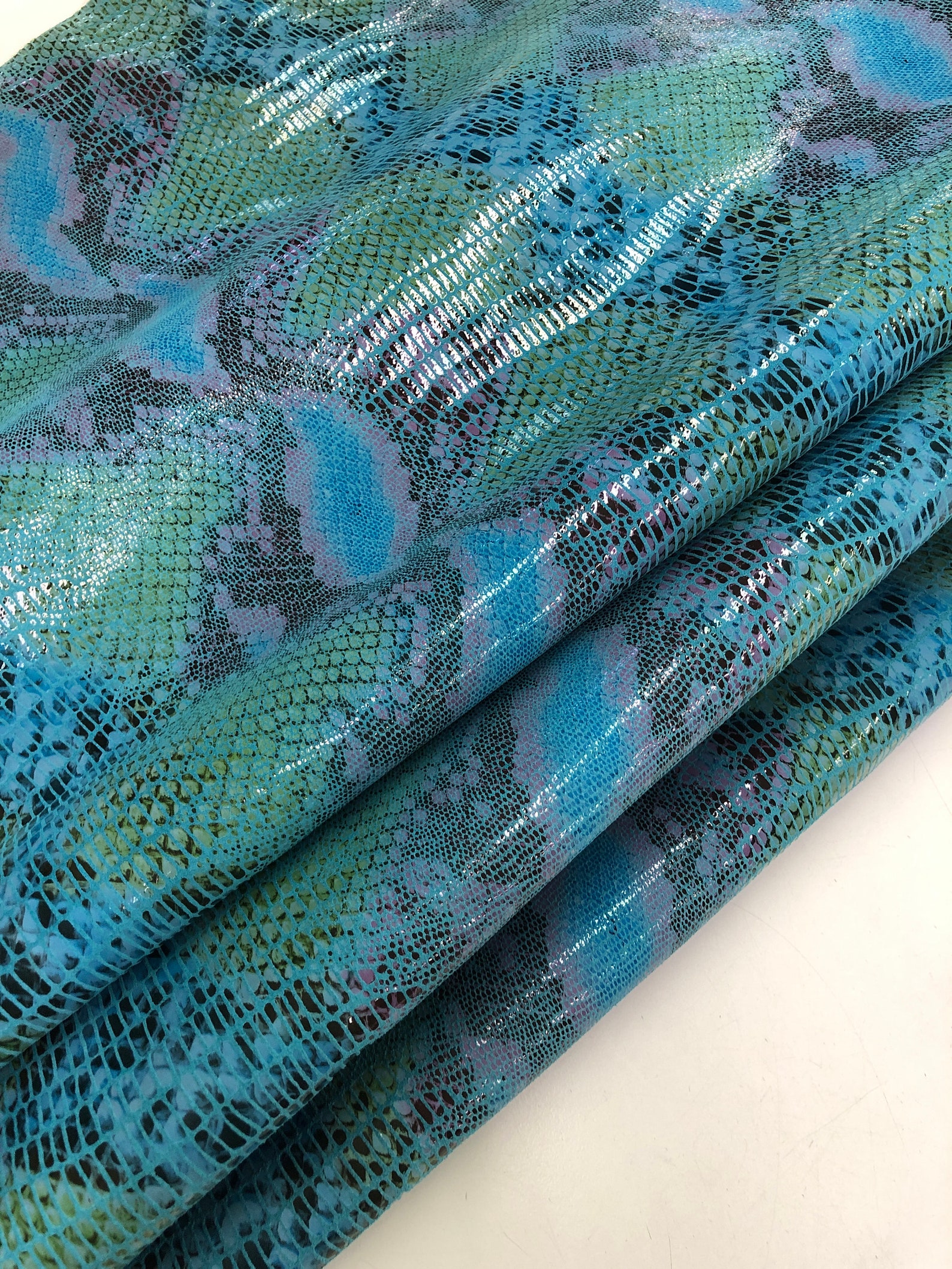 LEATHER PYTHON Print/turquoise Pink Green CALFSKIN - Etsy