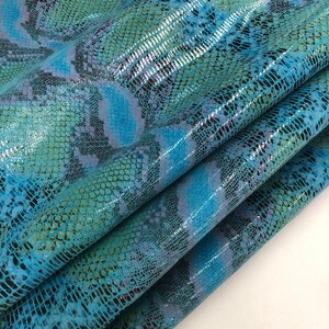 LEATHER PYTHON Print/turquoise Pink Green CALFSKIN Suede/genuine ...