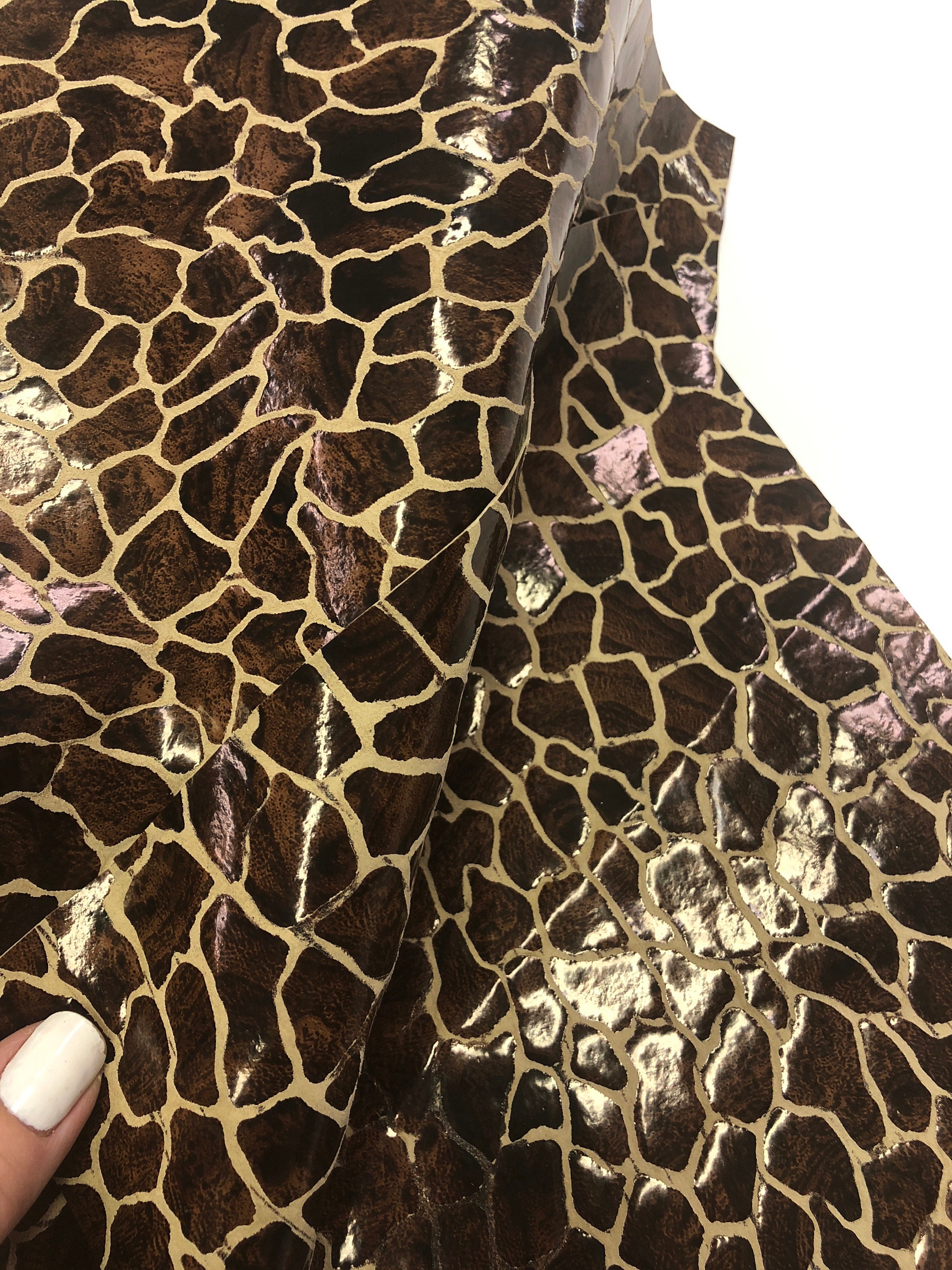 LEATHER BROWN Cream patent CROCO print on Suede light | Etsy