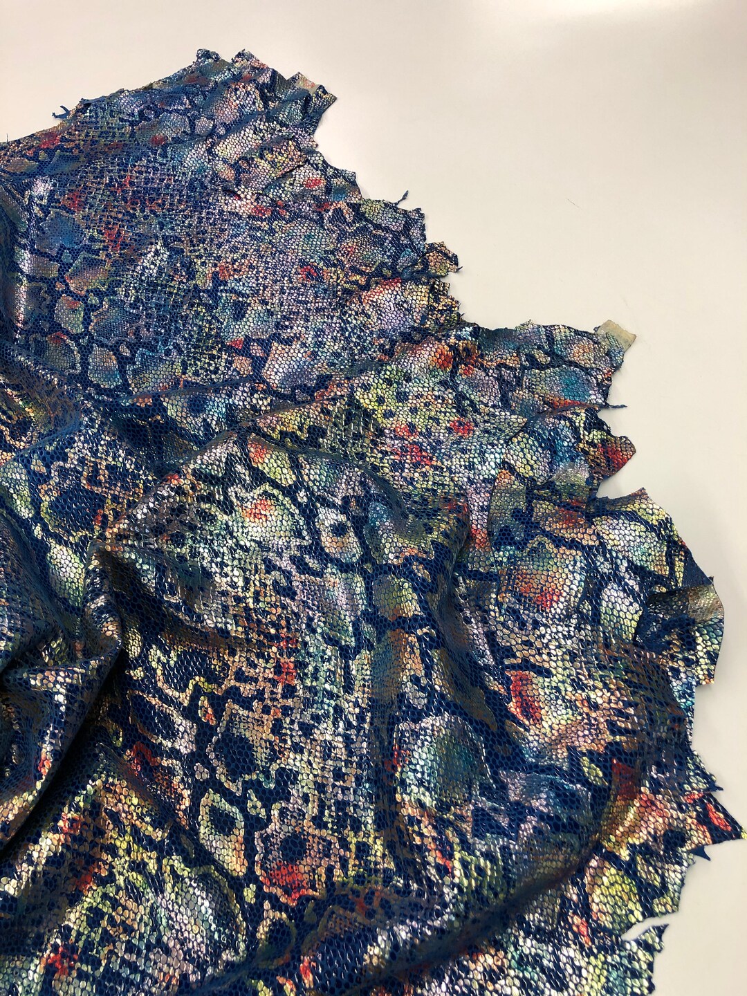 PYTHON PRINT GENUINE Leather Multi Metallic in Red, Blue, Orange ...