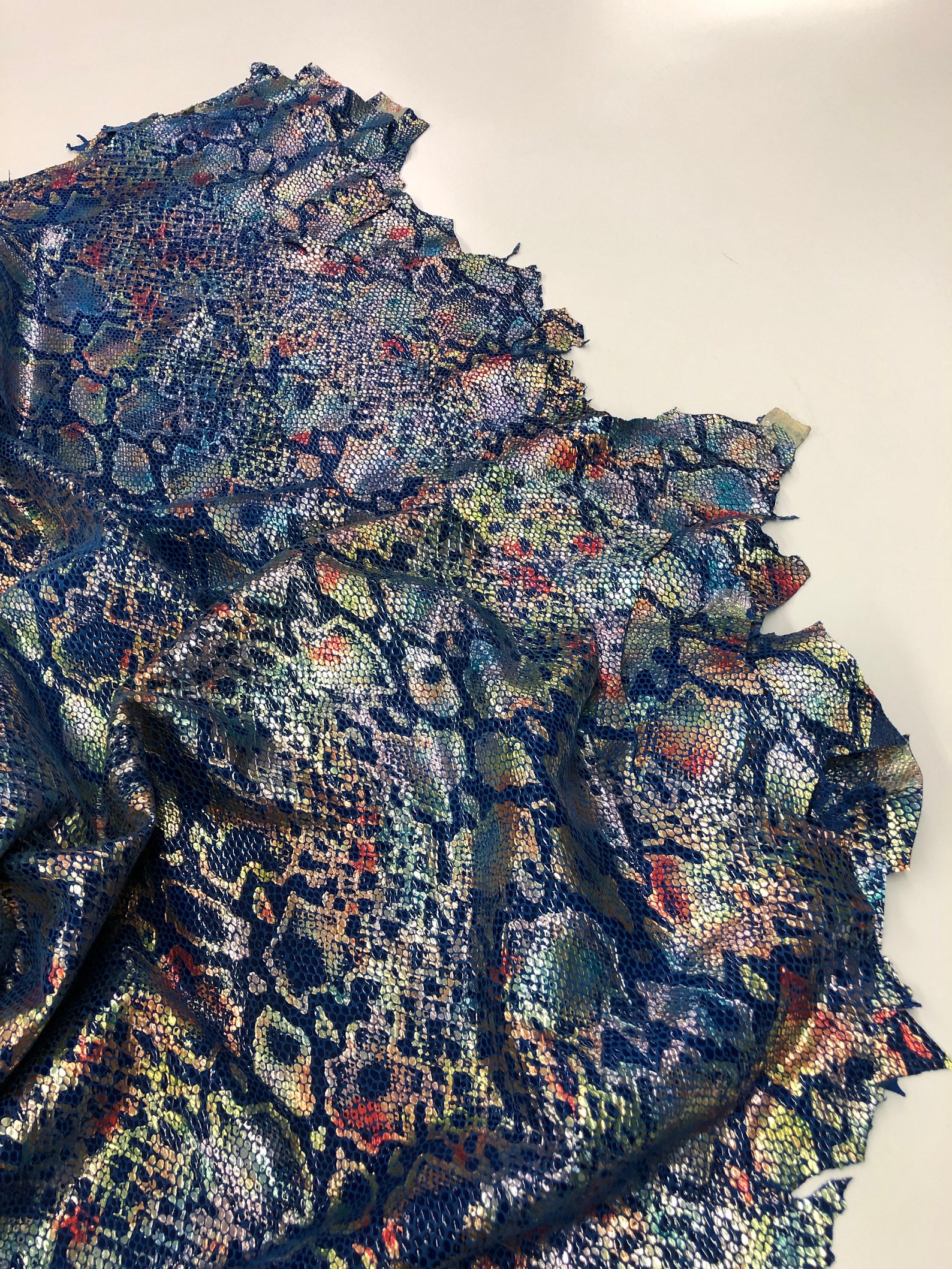 PYTHON PRINT GENUINE Leather Multi Metallic in Red Blue | Etsy