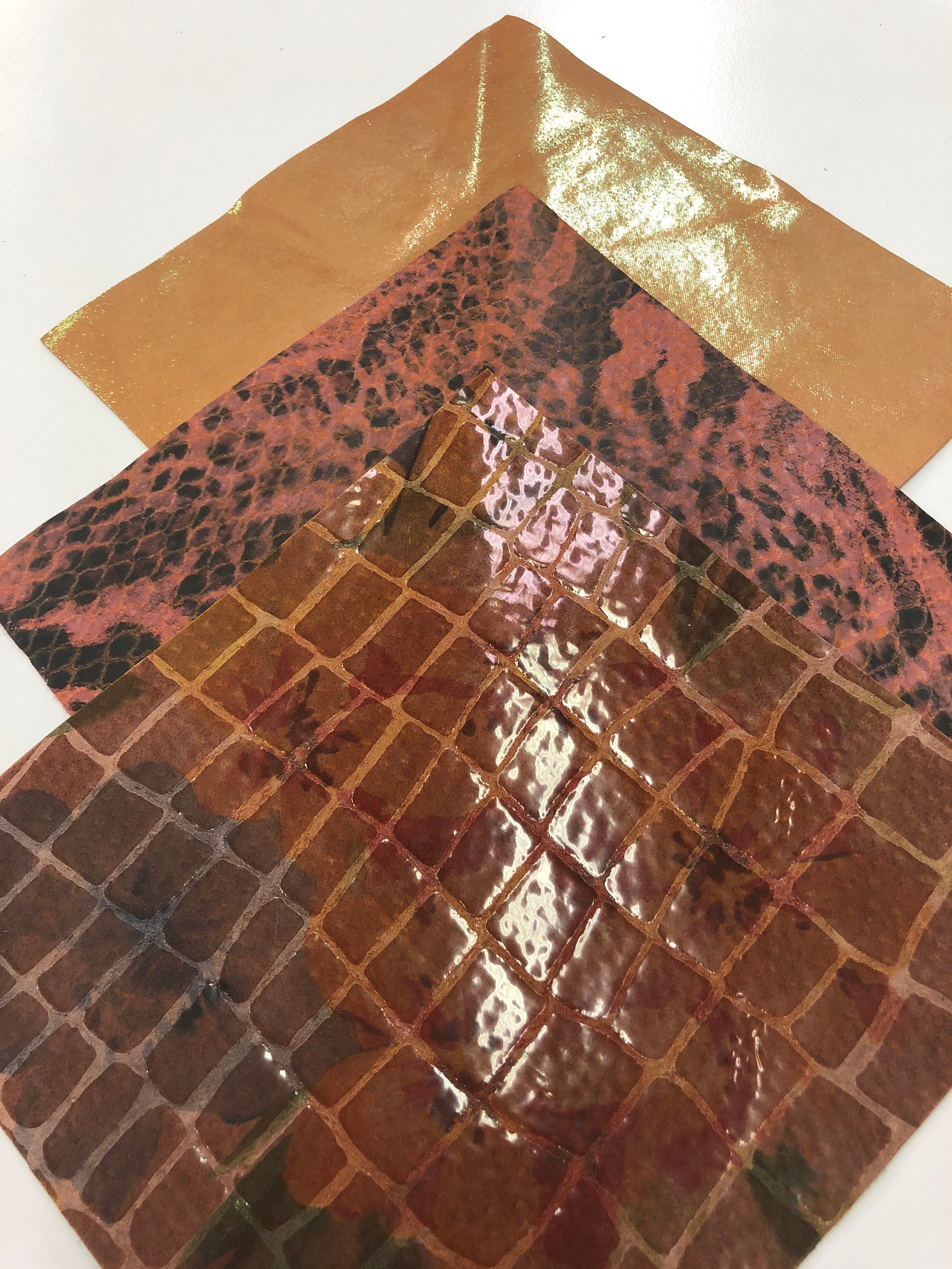 LEATHER Metallic COPPER 6"x5.5" Set of 3 Shimmer Copper Suede,copper ...