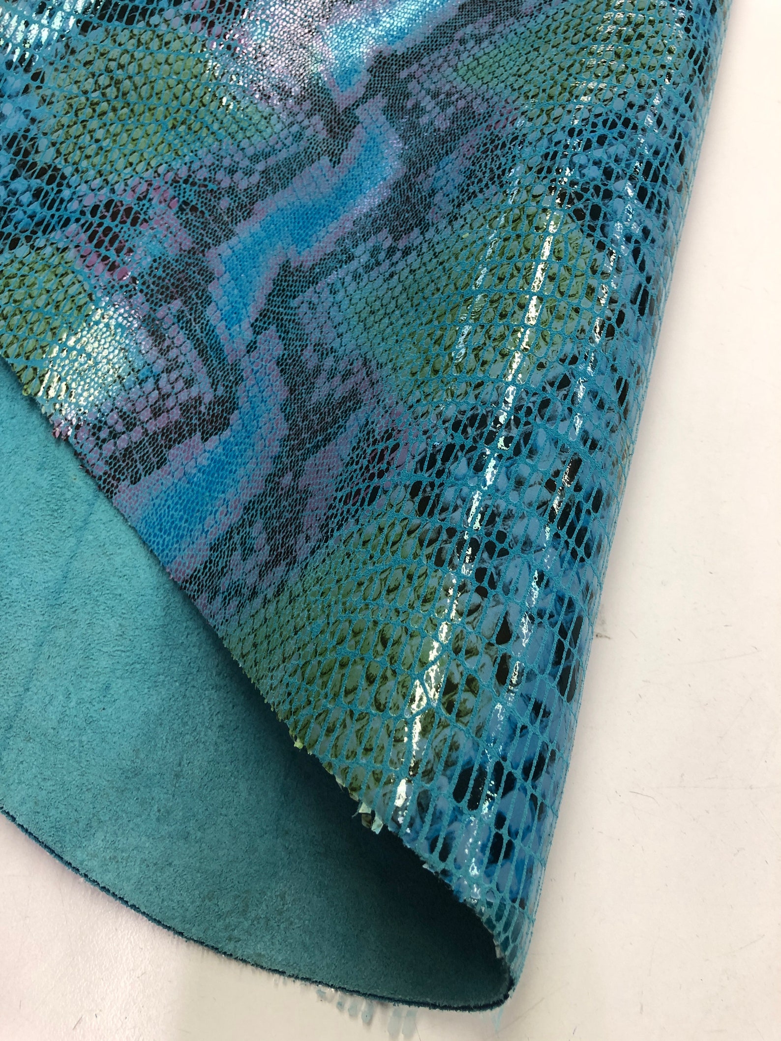 LEATHER PYTHON Print/turquoise Pink Green CALFSKIN - Etsy