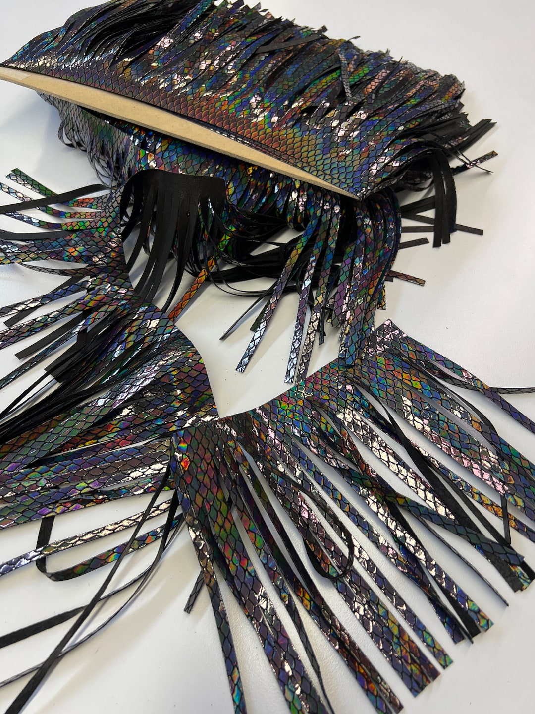 LEATHER FRINGE 6” Fringe With 1/2”header, Iridescent Shiny Metallic ...