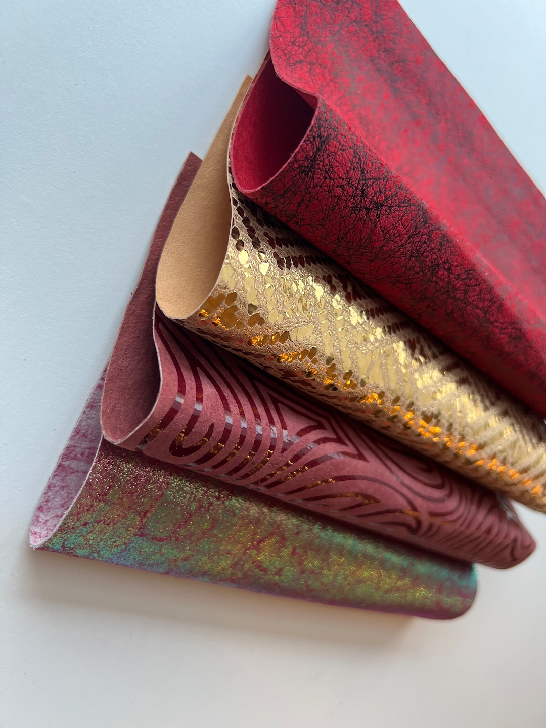 LEATHER 8”x8, Set of 4 Pieces, LEATHER SKINS, Red Black Textured ...