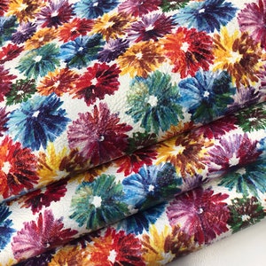 LEATHER 10"x10" Poppy FLOWER Red, Orange, Light Blue, Dark Blue Printed ...