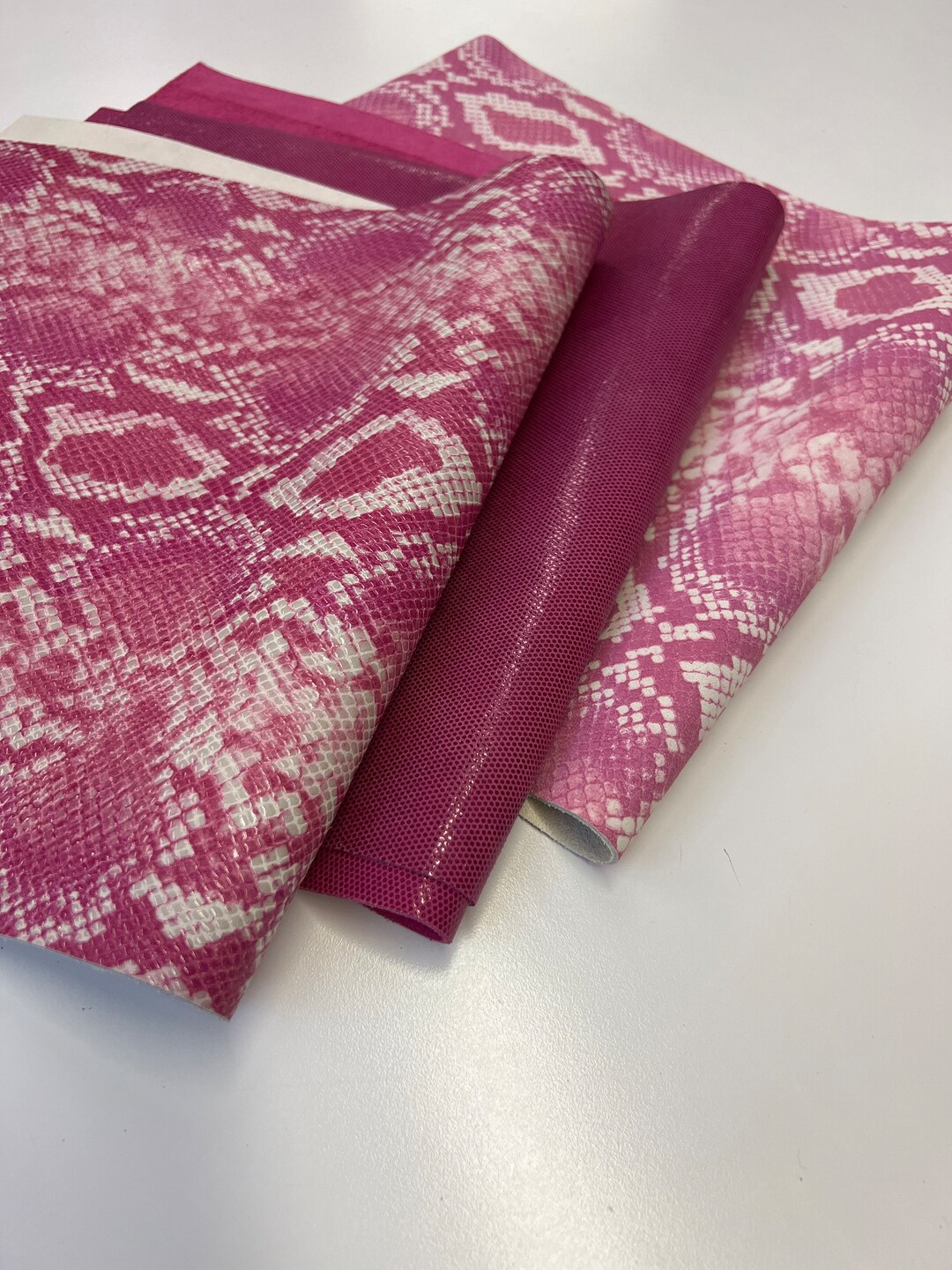 NEW LEATHER 12"x24" Hot Pink Python Print , Pink Shiny Dots Calfskin ...