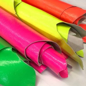 NEON LEATHER 12"x24” Neon Green Pink Orange Yellow LEATHER, Leather ...