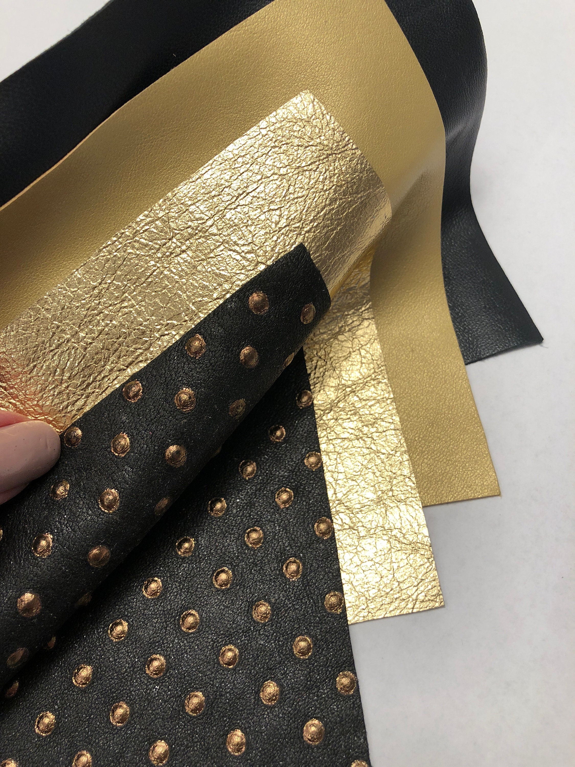 GOLDEN SET Genuine Leather Sheets in Bright Metallic Gold, Matte ...