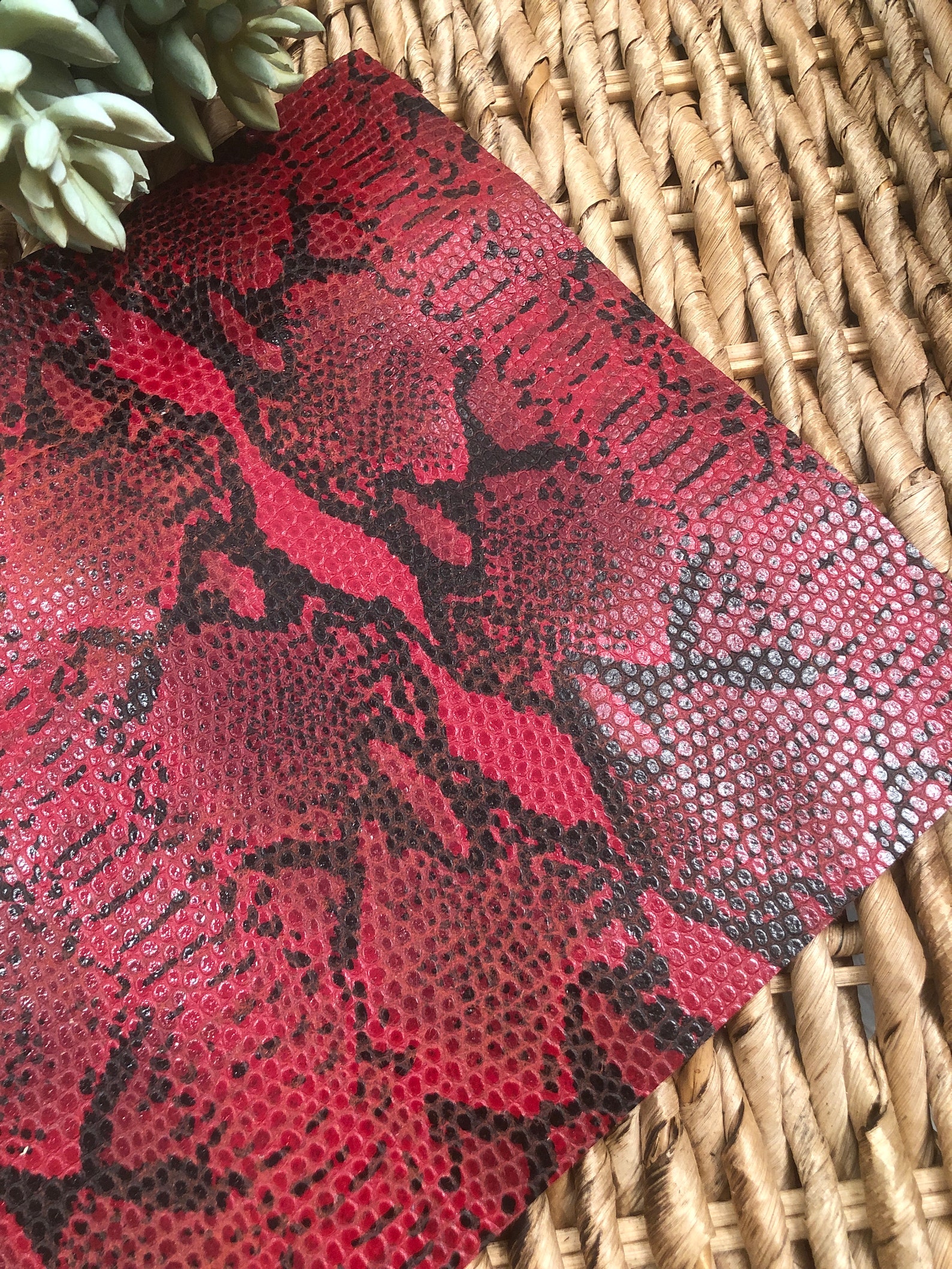 LEATHER 8x8 Fire Red Black Python Snakeskin Lambskin | Etsy