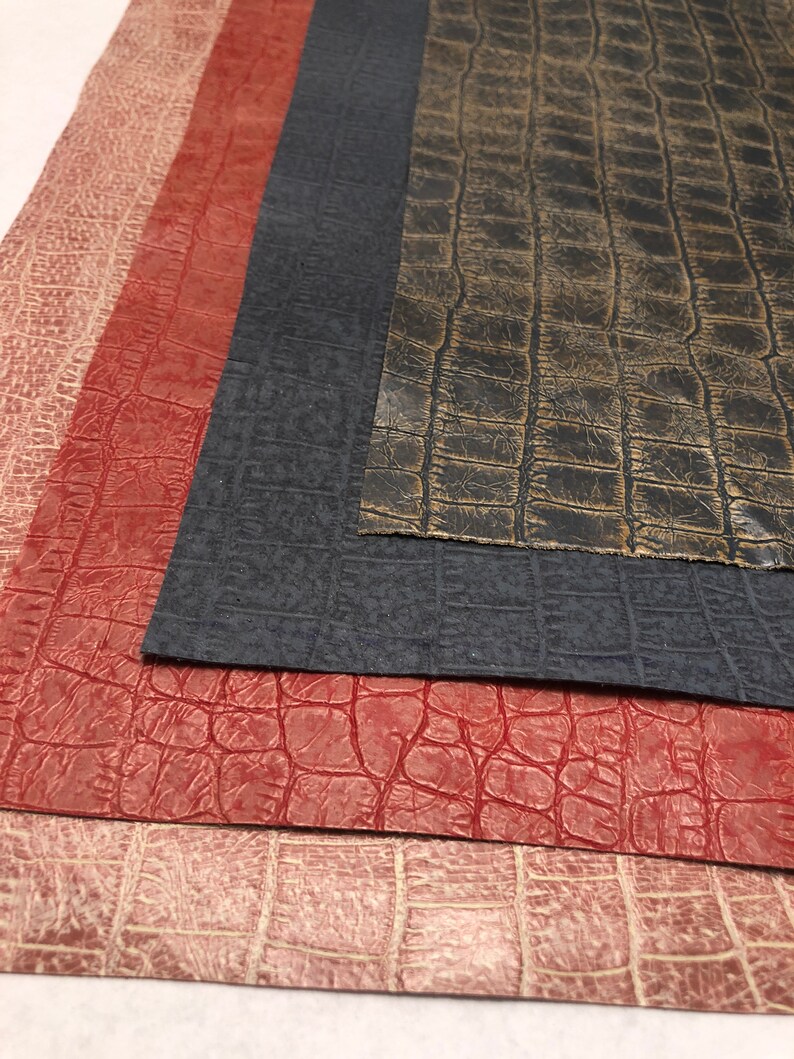 SOFT ALLIGATOR Embossed Leather in 4 Colors of Grey/gold, Grey, Red ...