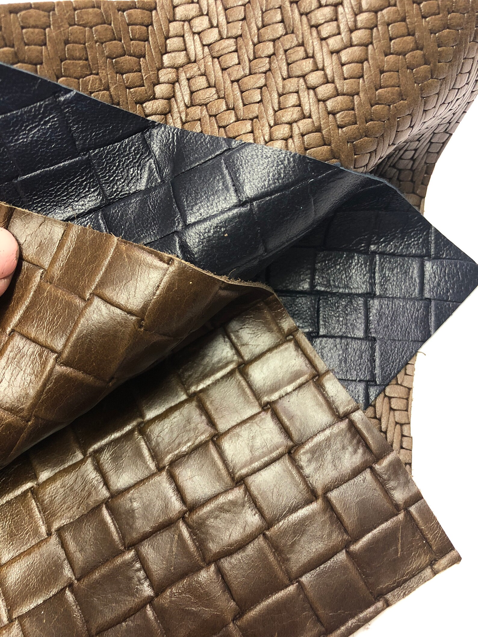 LEATHER BASKETWEAVE Large Pattern Zig Zag Braided - Etsy