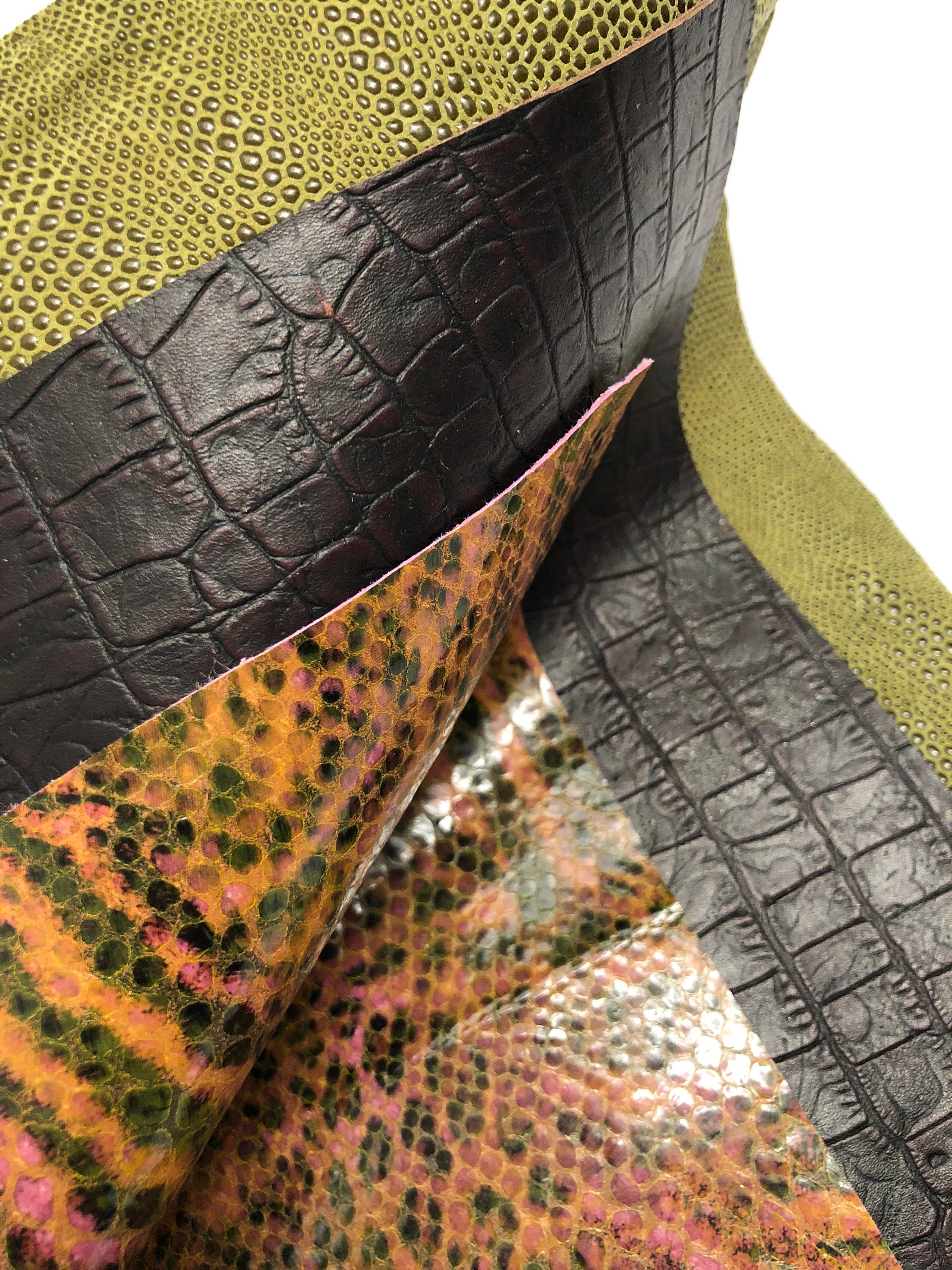 LEATHER ANIMAL PRINT 8x8 Set of 3 leather sheets tiger | Etsy