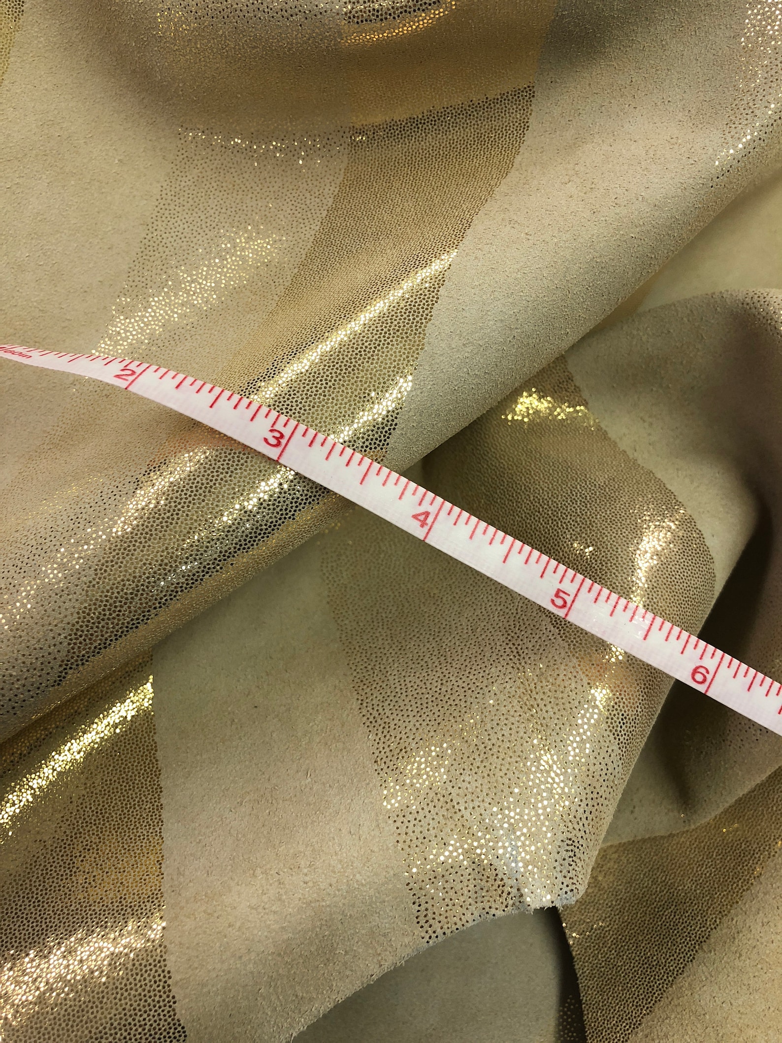 LEATHER Genuine GOLD Calfskin Suede SHIMMER Stripe on Beige | Etsy
