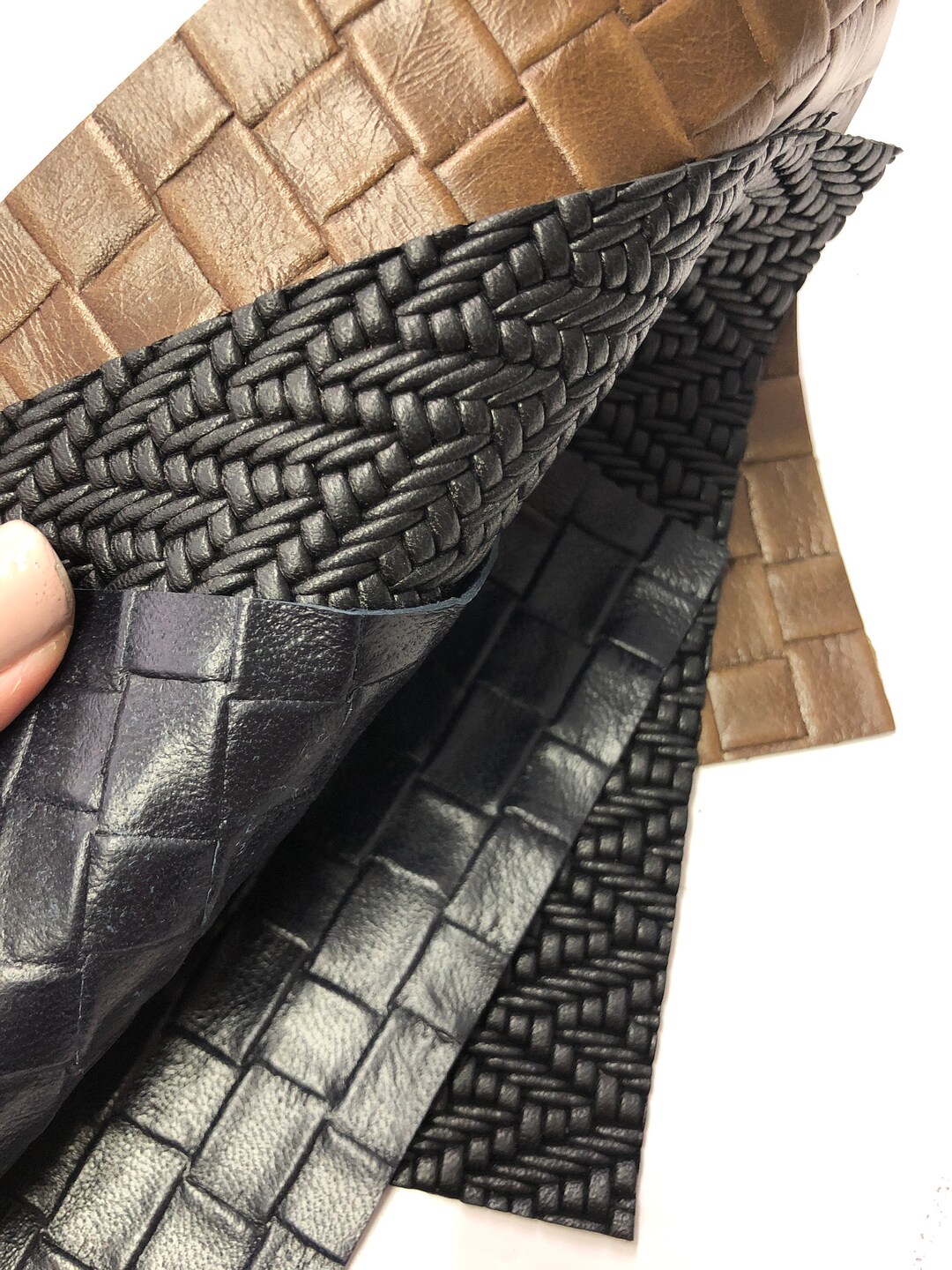 LEATHER, BASKETWEAVE LEATHER 6"x5.5"set 3 Embossed Weave Leather in ...