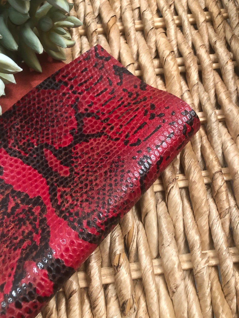 LEATHER 8x8 Fire Red Black Python Snakeskin Lambskin | Etsy