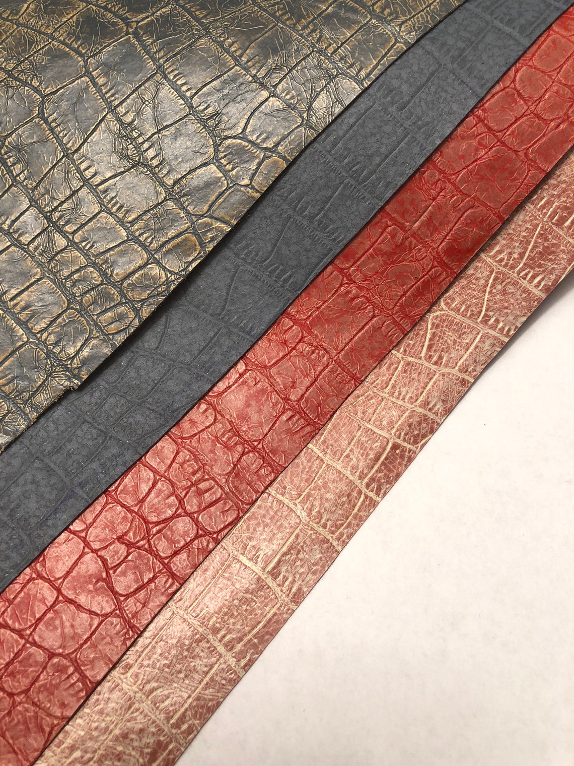 SOFT ALLIGATOR Embossed Leather in 4 Colors of Grey/gold, Grey, Red ...