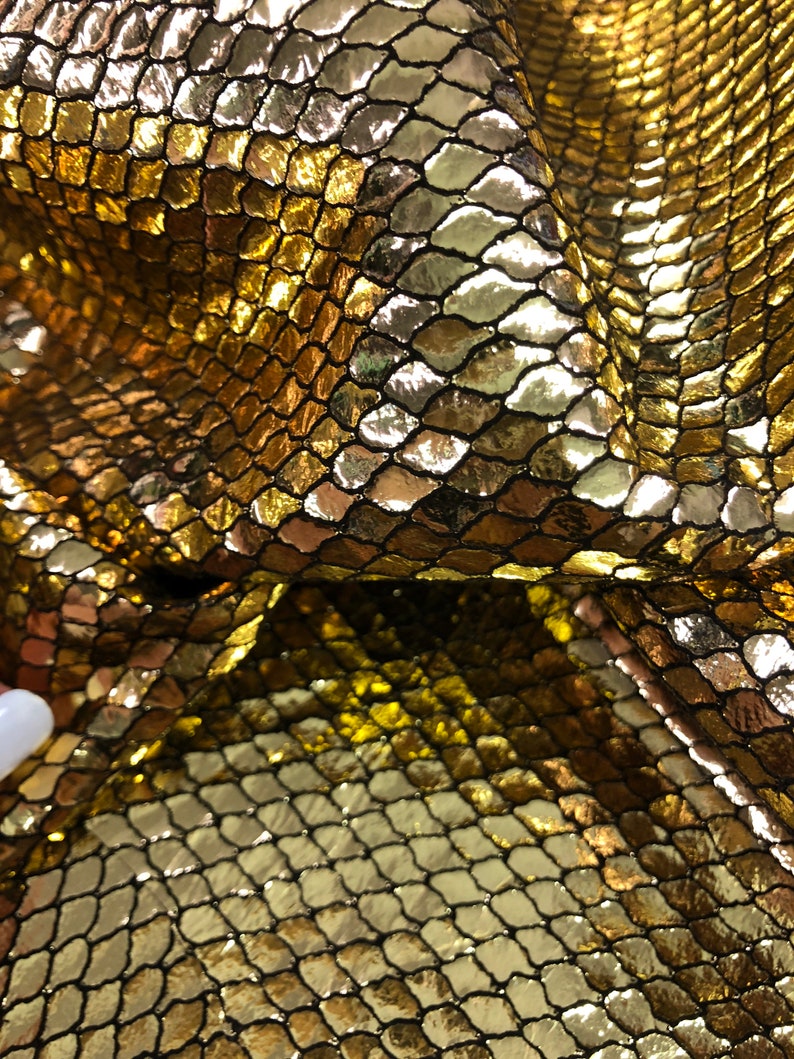 LEATHER GOLD METALLIC Snakeskin Genuine Lambskin Leathe Bright | Etsy
