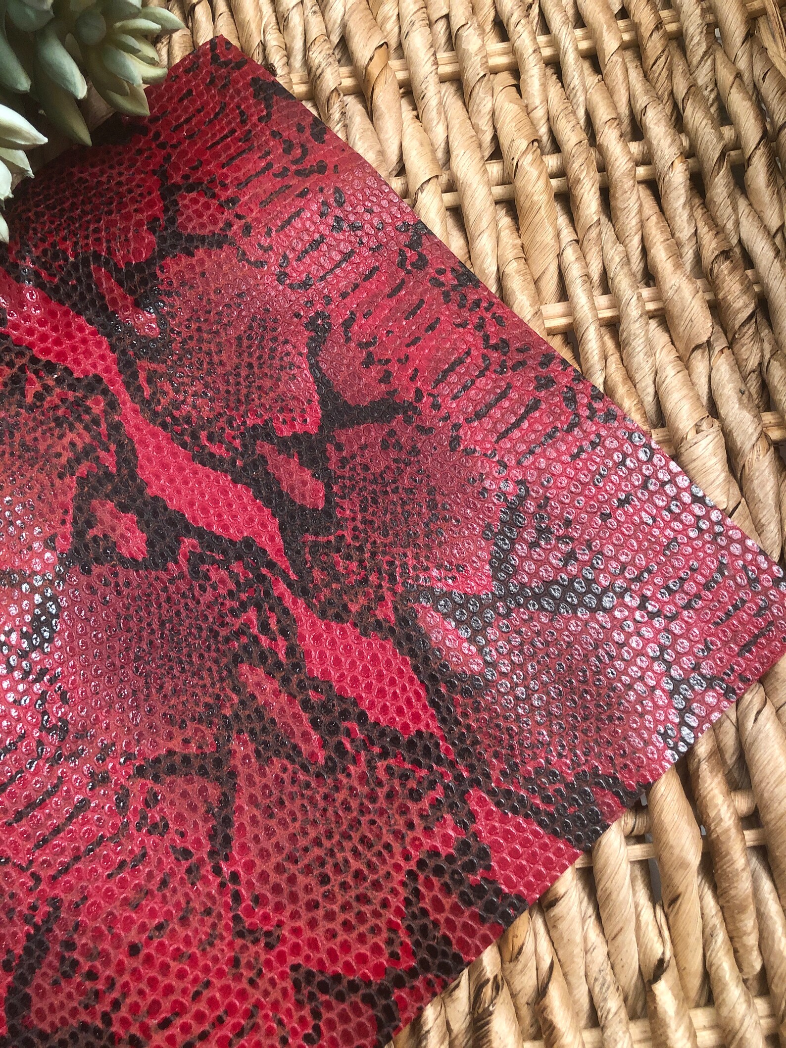 LEATHER 8x8 Fire Red Black Python Snakeskin Lambskin | Etsy