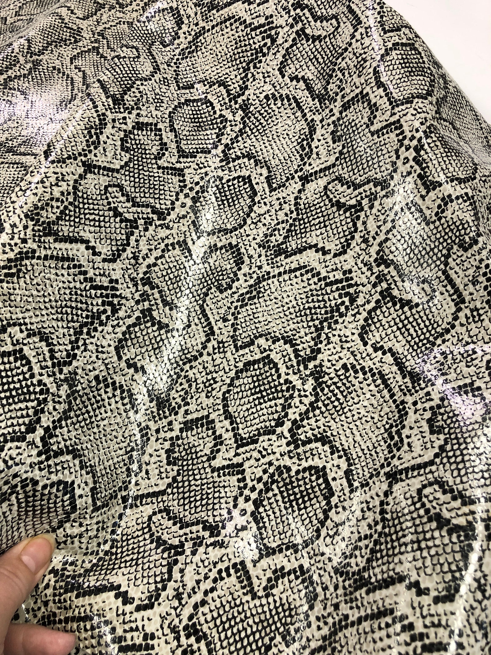 PYTHON PRINT GENUINE Leather Black and Cream Beige Real - Etsy